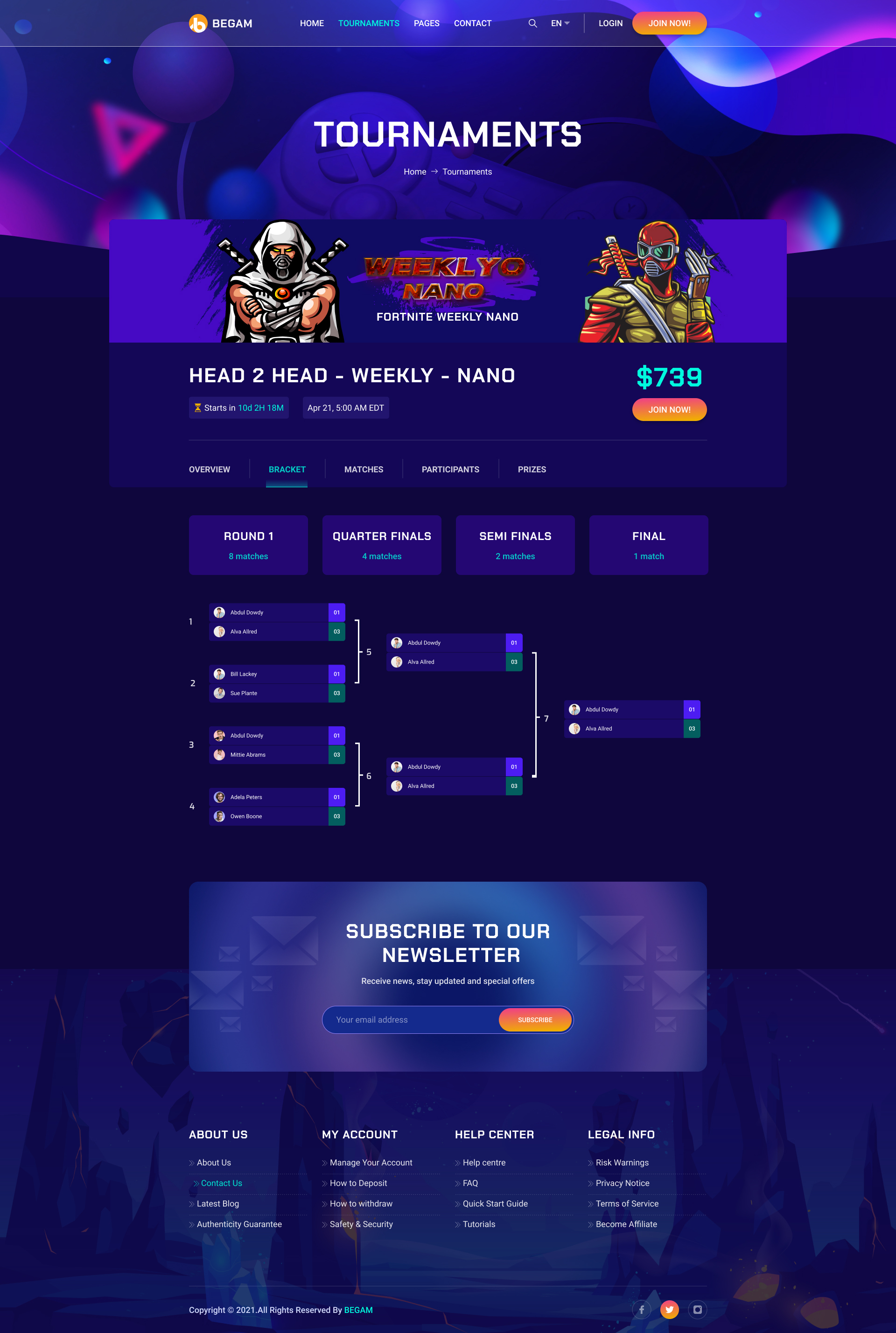Begam - Online Gaming Tournaments Figma Template by UIAXIS | ThemeForest